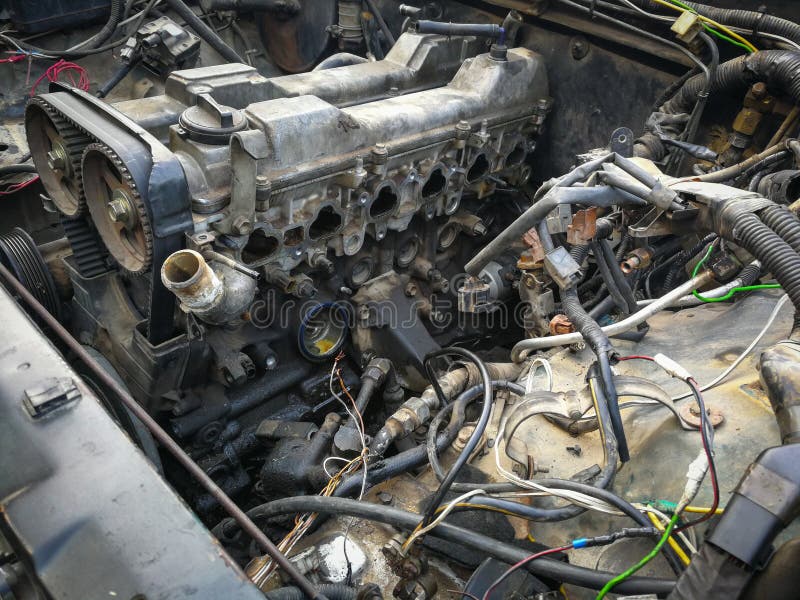 Old Car with the Engine Disassembled for Repair Stock Image - Image of ...
