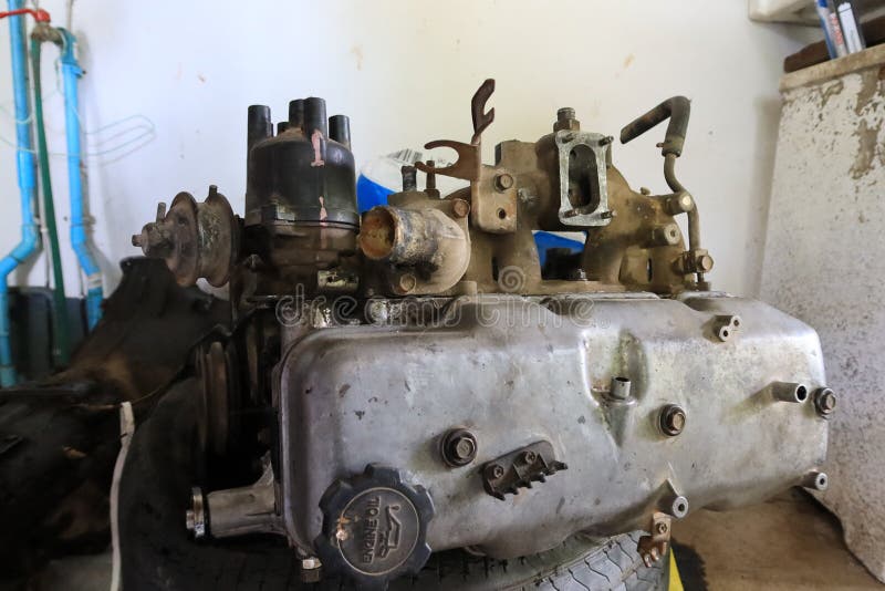 The Old Car Engine is in Good Working Condition. Stock Photo - Image of ...