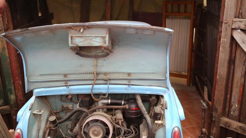 Old Car Engine Under Bonnet in Garage at Stock Video - Video of ...