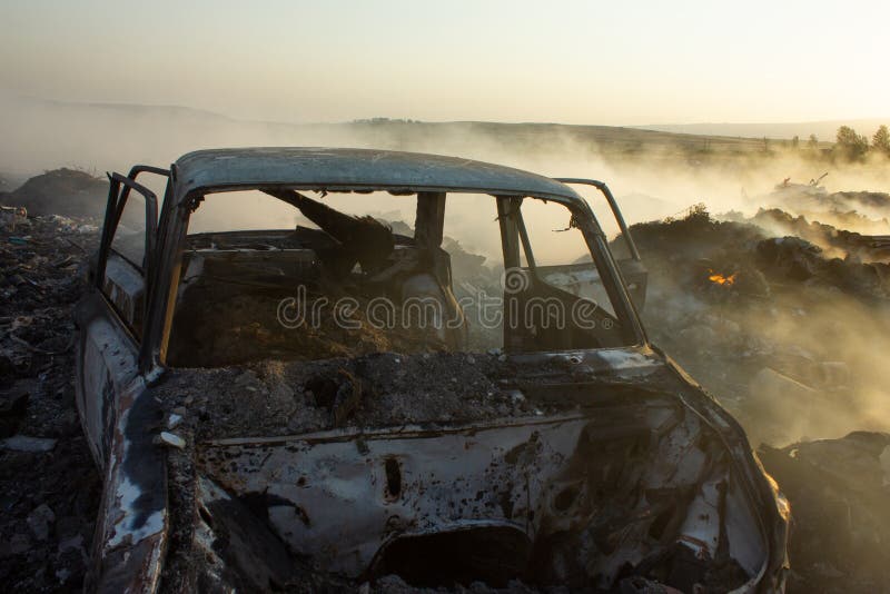 Old Car Frame in a Junkyard Stock Photo - Image of demolished, dirty ...