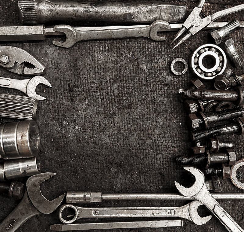 Old car parts tools stock image. Image of space, gearwheel - 237085189