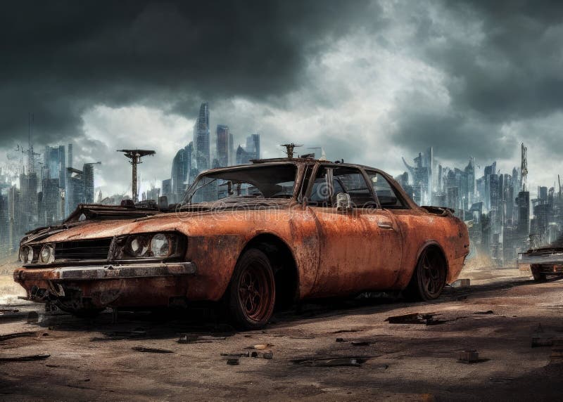 An Old Car in a Post-apocalypse World. Stock Photo - Image of waterway ...
