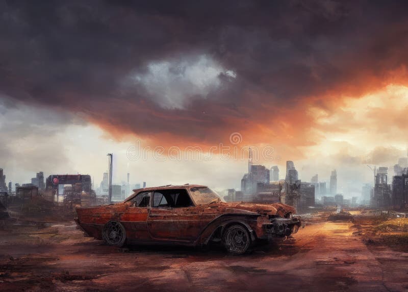 An Old Car in a Post-apocalypse World. Stock Image - Image of vehicle ...