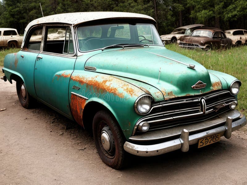 An Old Car in a Post-apocalypse World. Generative AI Stock Illustration ...