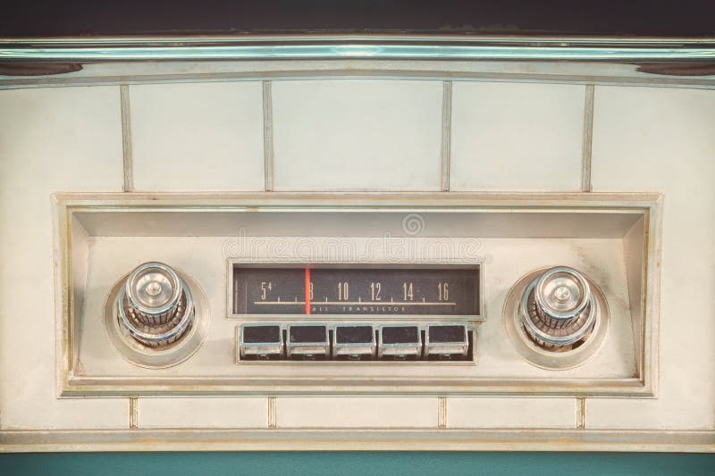 Car Radio Inside a Green Classic American Car with Chrome Dashboard ...