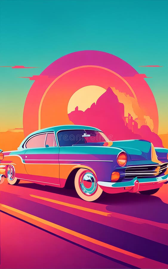 Old Car on the Road. Vector Style Stock Illustration - Illustration of ...