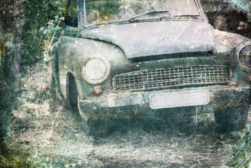 Old Car rusting in forest, stock image. Image of green - 62370645