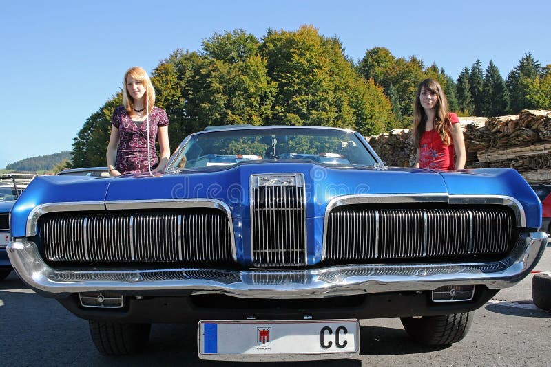 A Old Car and Two Joung Girls Editorial Image - Image of bright, crom ...