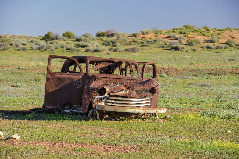 Old Car Wreck in the Middle of the Outback of Australia Stock Image ...
