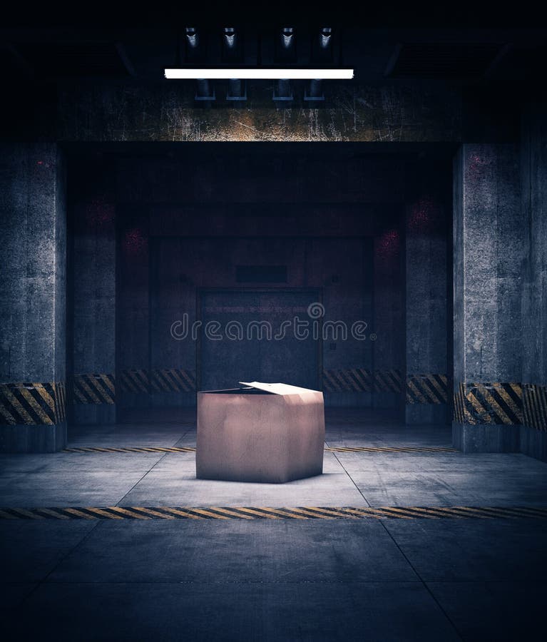 Cardboard Box on Dark Blue Gradient Background 3d Stock Illustration ...