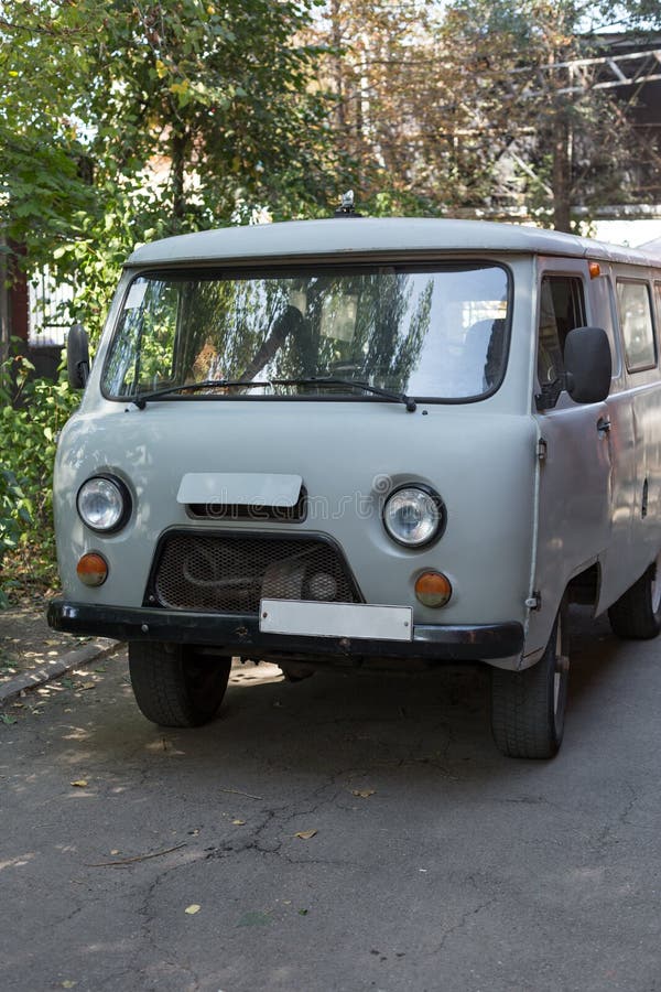 Old Cargo Van. Grey Retro Car Stock Image - Image of outdoor, gray ...