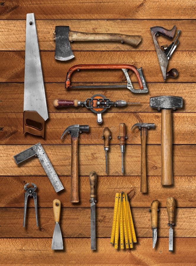 Old Carpenter Hand Tools on Wood Stock Image - Image of mallet, vintage ... Old Carpenter Hand Tools on Wood Stock Image - Image of mallet, vintage ...