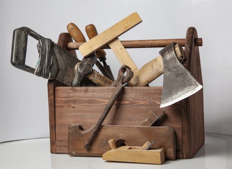 Old Carpenter Wooden Toolbox with Tools Isolated on White Stock Image ... Old Carpenter Wooden Toolbox with Tools Isolated on White Stock Image ...