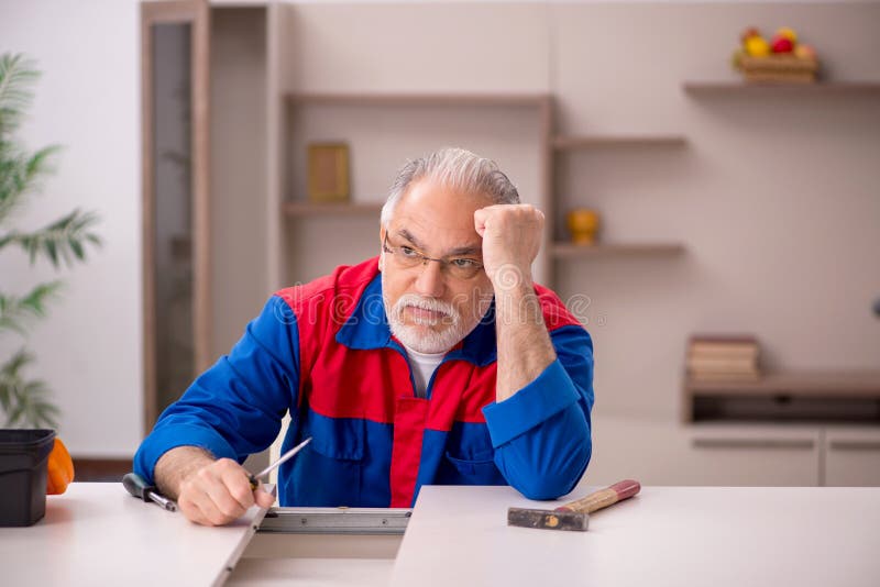 Old Male Carpenter Working Indoors Stock Image - Image of woodworking ...