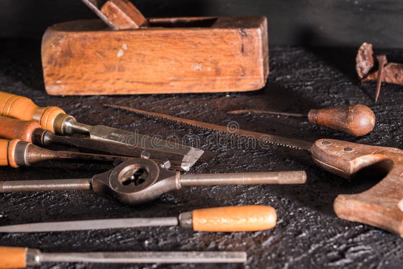 Old carpentry tools stock photo. Image of instrument - 160270570