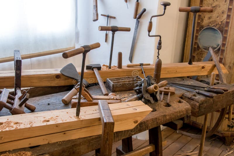 Old carpentry workshop stock photo. Image of joinery - 117489400