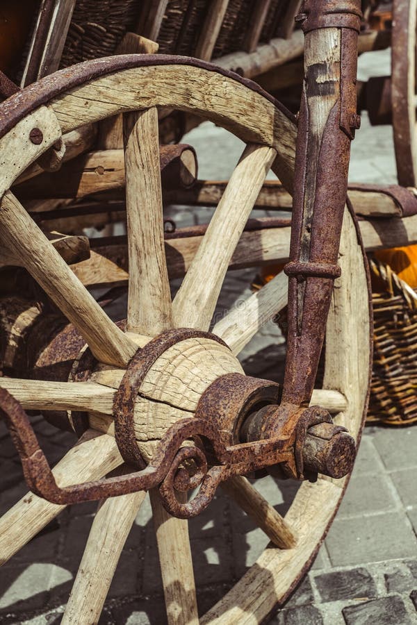 Old Carriage with Rusty Wheels and Pumpkins Stock Image - Image of ...