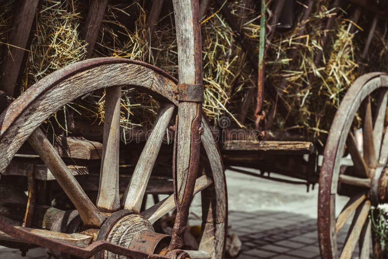 Old Carriage with Rusty Wheels and Pumpkins Stock Photo - Image of fall ...