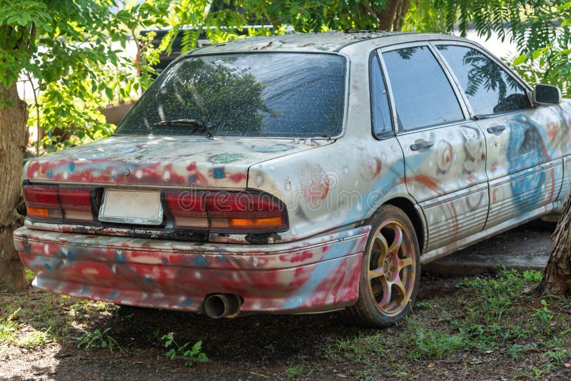 Old Cars Parked Under Tree Outside the City Stock Photo - Image of ...