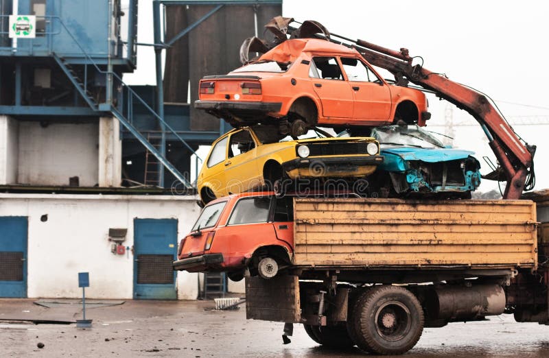 Old Cars Ready for Recycling Stock Image - Image of crushed, rubbish ...