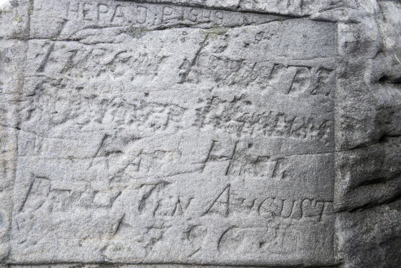 Old Carved Inscription on the Rock, Inscription on the Rock Stock Photo ...