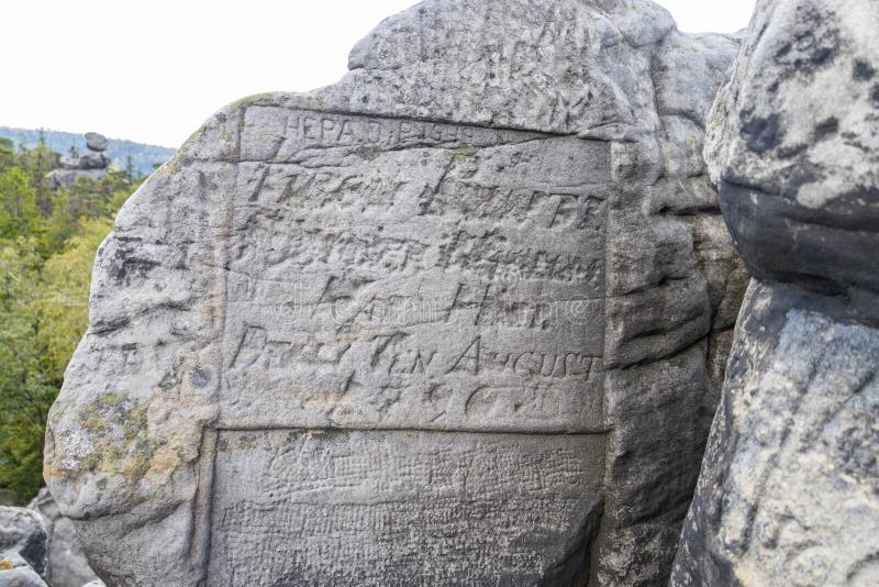 Old Carved Inscription on the Rock, Inscription on the Rock Stock Image ...