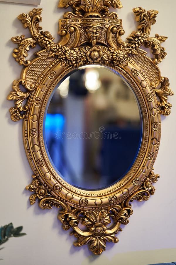 Old Carved Round Mirror with Gilding Stock Photo - Image of gilt ...