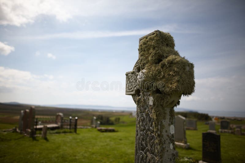Old Carved Stone Celtic Cross in a Cemetery Stock Photo - Image of ...