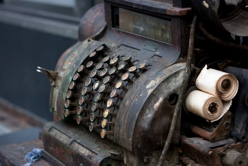 Old cash register machine stock image. Image of buttons - 12436961
