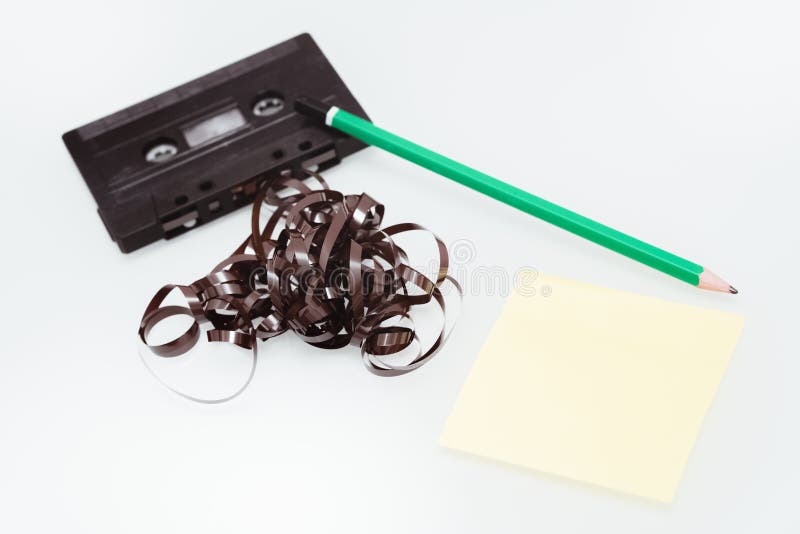 Old Cassette, Vintage Audio Tape Pencil and Note. Remembering Old ...