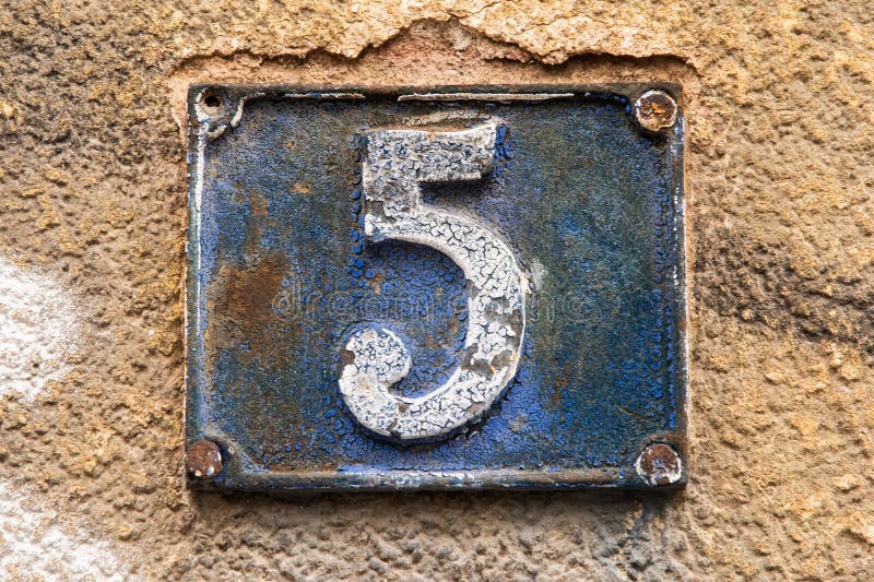 Old Cast Iron Plate with Number 5 Stock Photo - Image of paint, street ...