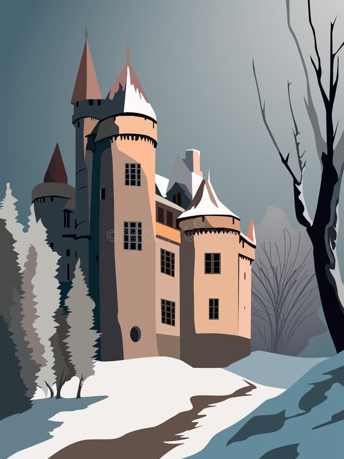 Castle in the Forest. Fairytale Landscape. Vector Illustration. Stock ...