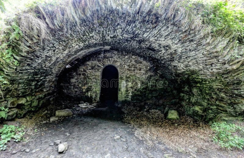 Old Castle Cellar or Vault Entrance with Arched Ceiling Stock Image ...