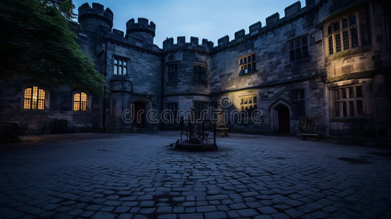 The Old Castle with Clock Tower at Night Stock Illustration ...