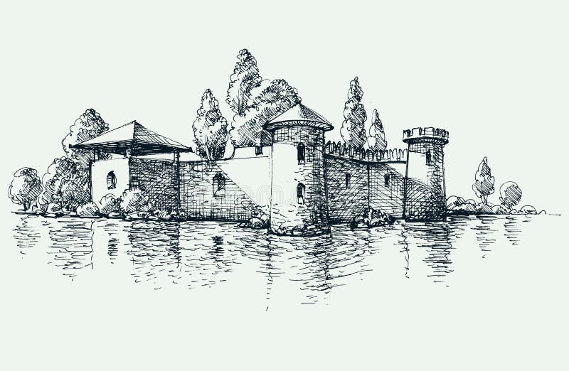 Old Castle Front View Artistic Hand Drawing Stock Vector - Illustration ...