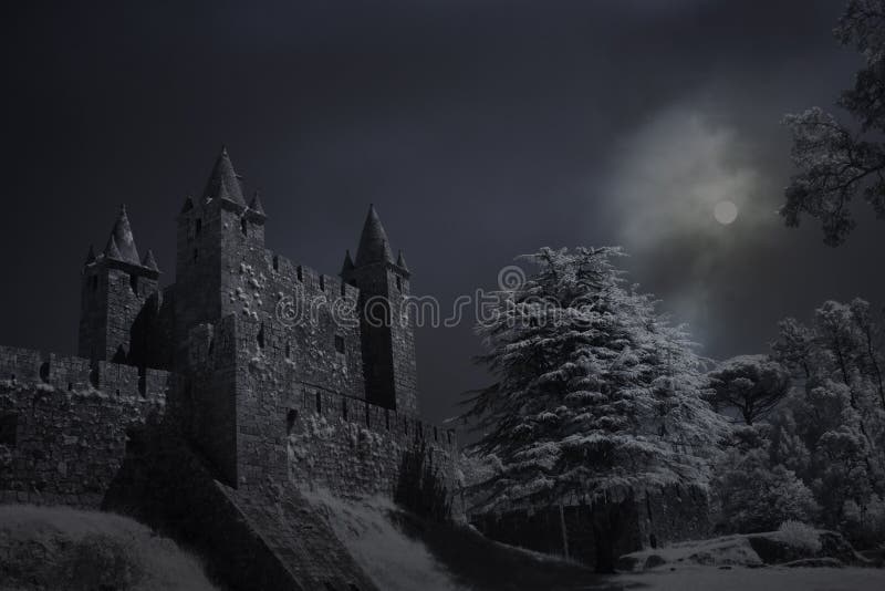 Old Castle in a Full Moon Night Stock Image - Image of architecture ...