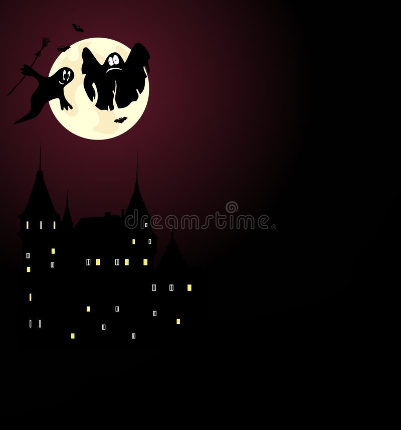 Old Castle with Ghosts in the Red Night Sky. Vector Illustration Stock ...