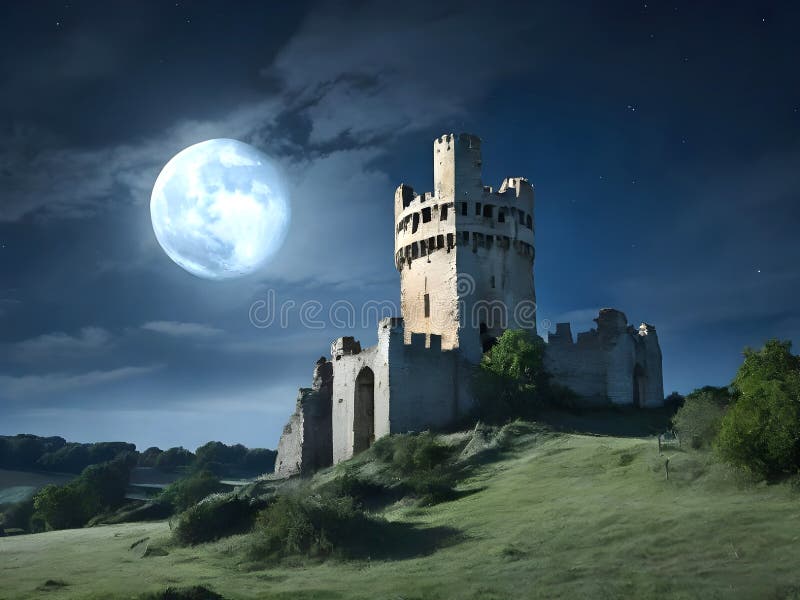 Old Castle in the Night Ai Generated Stock Illustration - Illustration ...