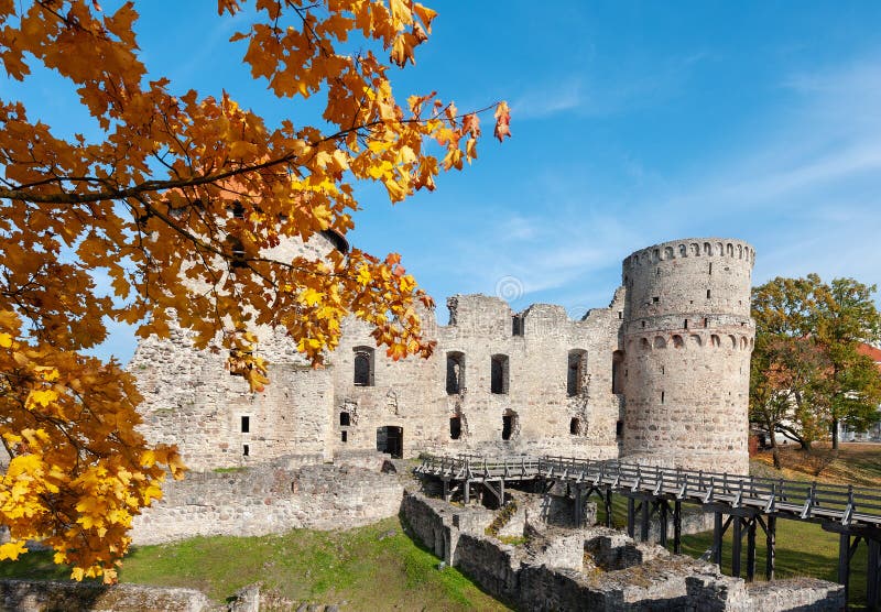 Old Castle Ruins with Autumn Trees on a Background Stock Image - Image ...