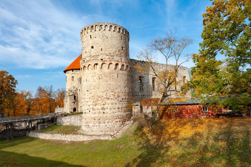 Old Castle Ruins with Autumn Trees on a Background Stock Image - Image ...