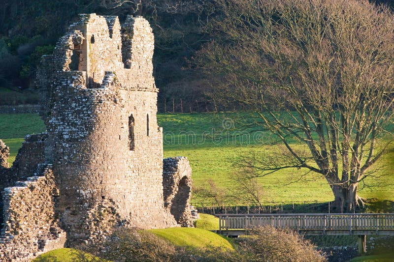 Old Castle Ruins with Bridge Lit at Sunset Stock Photo - Image of ...
