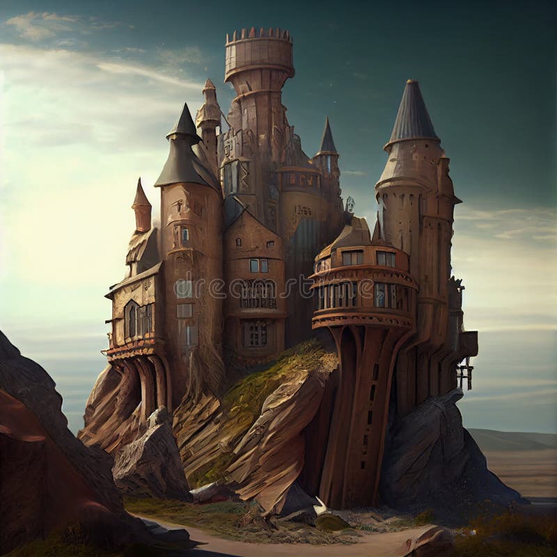 An Old Castle Stands on a Mountain. AI Generated Stock Image - Image of ...