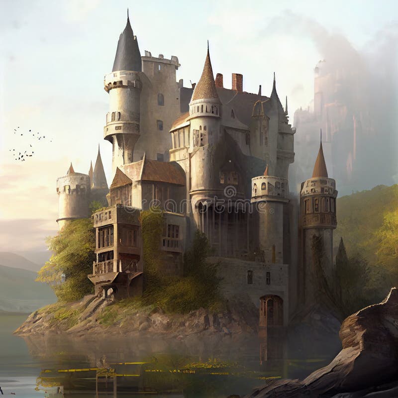 An Old Castle Stands on a Mountain. AI Generated Stock Image - Image of kings, mountain: 270861353