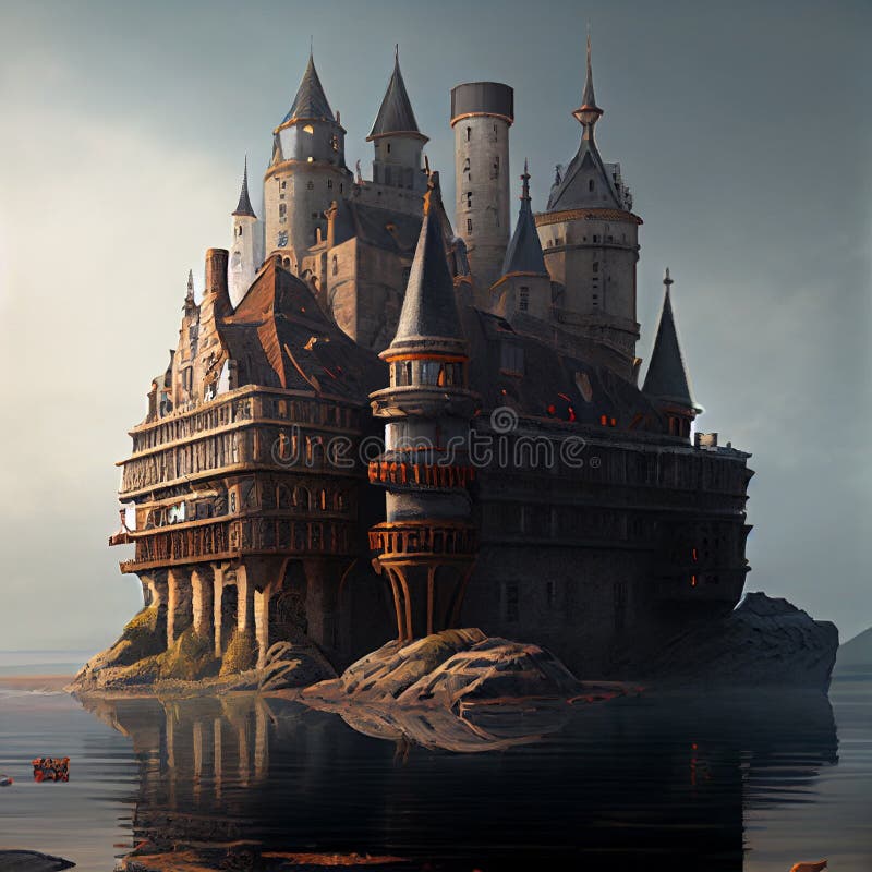 An Old Castle Stands on a Mountain. AI Generated Stock Image - Image of ...