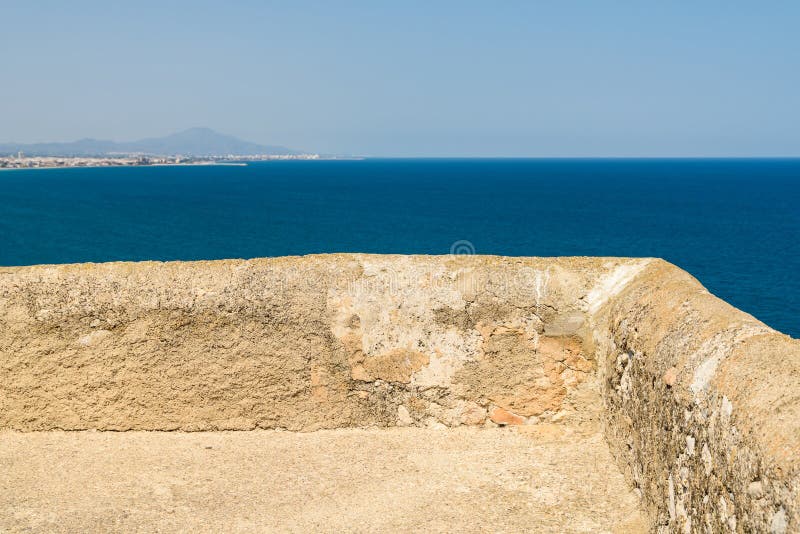 Old Castle Stone Wall with Ocean Stock Image - Image of historic ...