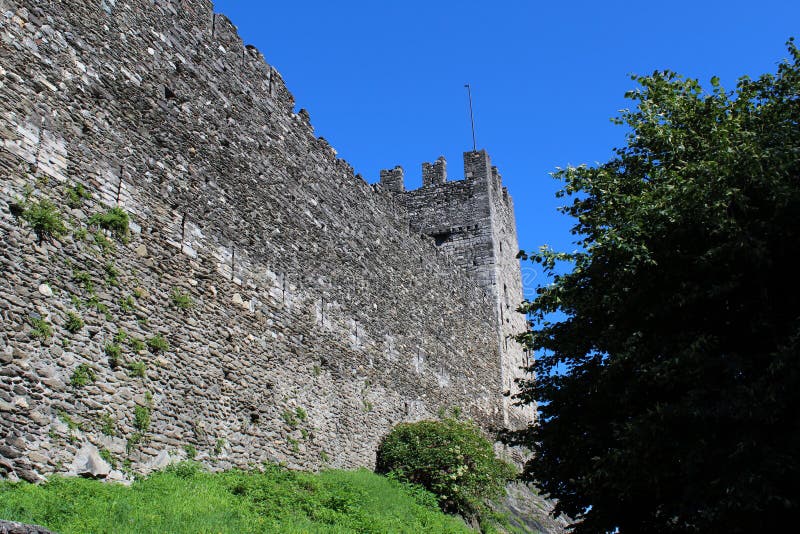 Old Castle Wall and Tower Made by Stone Blocks Stock Photo - Image of ...