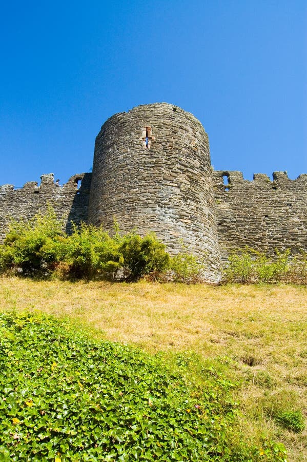 Old Castle wall and turret stock image. Image of grass - 1031401