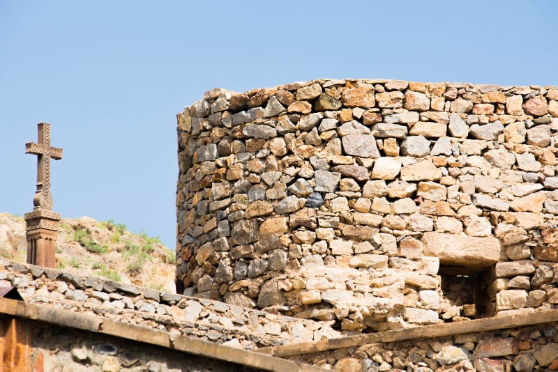 Old castle walls and cross stock image. Image of historical - 217189629