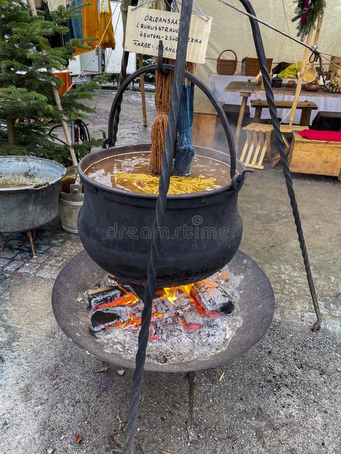 Old Cauldron in Which Wool is Dyed, Over a Fire, at Medieval Market ...
