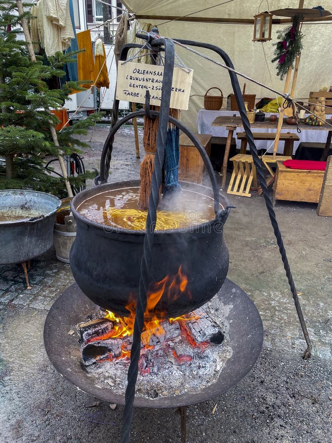 Old Cauldron in Which Wool is Dyed, Over a Fire, at Medieval Market ...